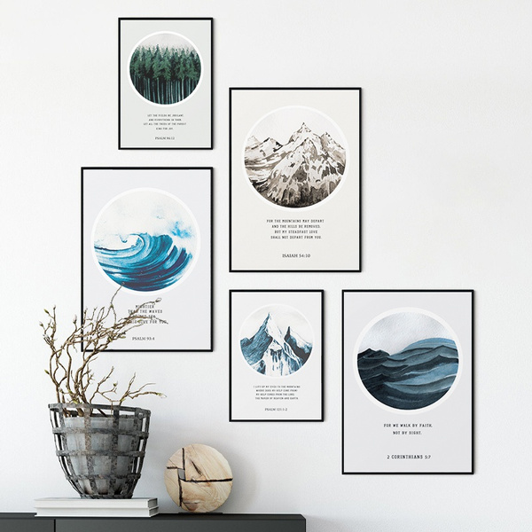 Minimalist Watercolour Nature Forest Mountain Ocean Canvas Painting ...