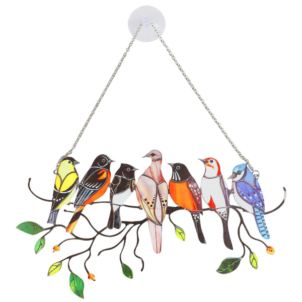 Multicolor Birds Stained Glass Window Hangings - on a Wire Stained ...