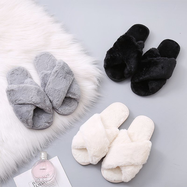 Fluffy Open Toe Slippers Black Hatchill, 60% OFF
