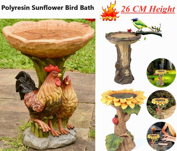 Poly Resin Sunflower Bird Bath with Pedestal,handmade Resin Bird Feeder ...