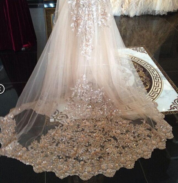 In Stock Bridal Veils Sequins New Luxury Cathedral Veil Appliques Lace ...