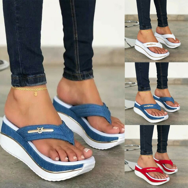 2021 Summer Women's New Wedge Heel Thick Bottom Flip Flops Outdoor ... 2021 Summer Women's New Wedge Heel Thick Bottom Flip Flops Outdoor ...