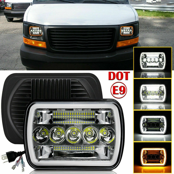 7x6" 5X7 LED Headlight Hi-Lo Halo DRL For Chevy Express Cargo Van 1500 ...