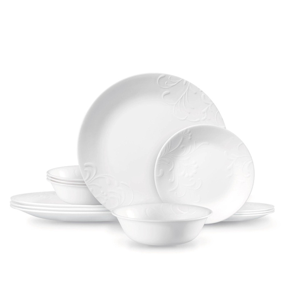 Corelle Madeline Embossed 12-pc Dinnerware Set, Service for 4 | Wish