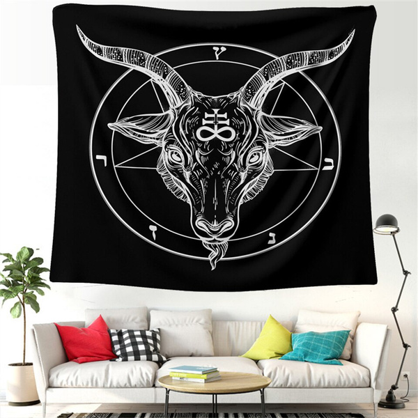 Pentagram with Demon Baphomet Satanic Goat Head Third Eye Binary Symbol ...