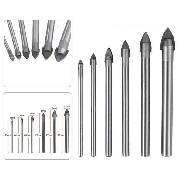 6pc HSS Drill Bit Set Glass Marble Porcelain Spear Head Ceramic Tile ...