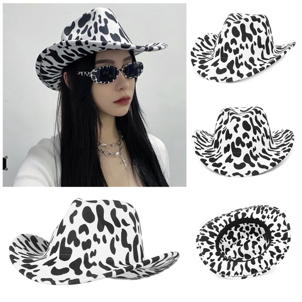Double-sided Cow Pattern Top Hat Women's Hat Rolled-brim Fedora Hat ...
