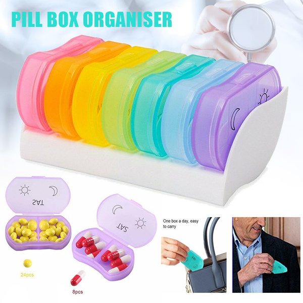 Portable High Capacity Pill Box AM PM 7 Day Medication Tablet Storage ...