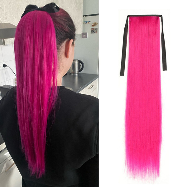 Long Silky Straight Pink Ponytails Synthetic Ponytail Heat Resistance ...