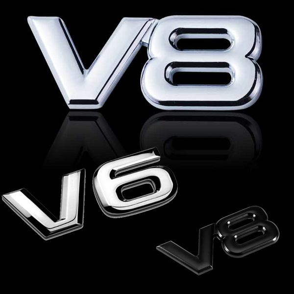 1PCS V6 V8 Car Sticker 3D Chrome Finish Metal Emblem V6 V8 Badge ...