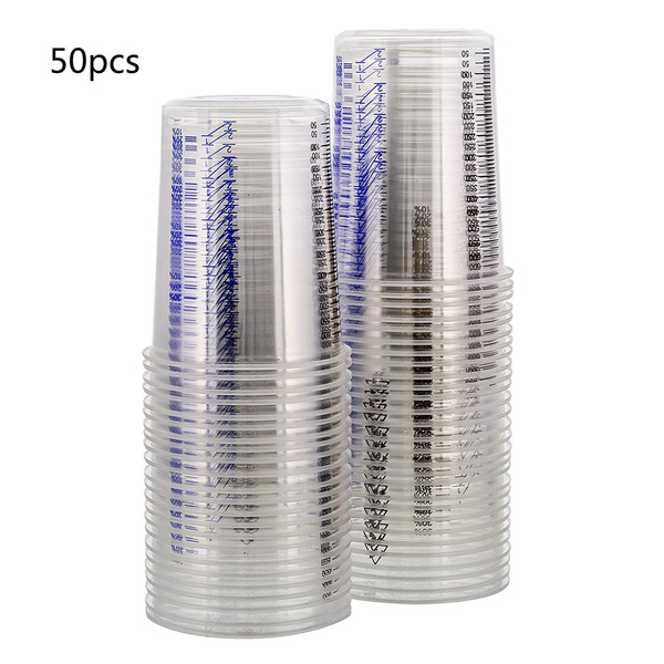 50Pcs Disposable Clear Graduated Plastic Mixing Cups for Paint UV Resin ...