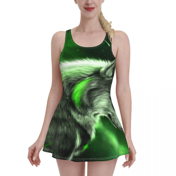 Galaxy Wolf Green Women's Dress Swimsuit | Wish