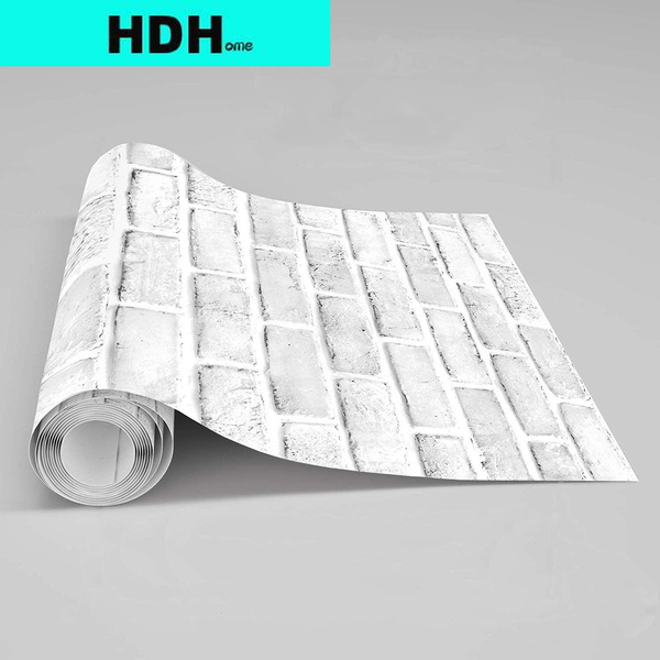 HDHome White Gray Brick Wallpaper Grey Self-Adhesive Paper Home ...