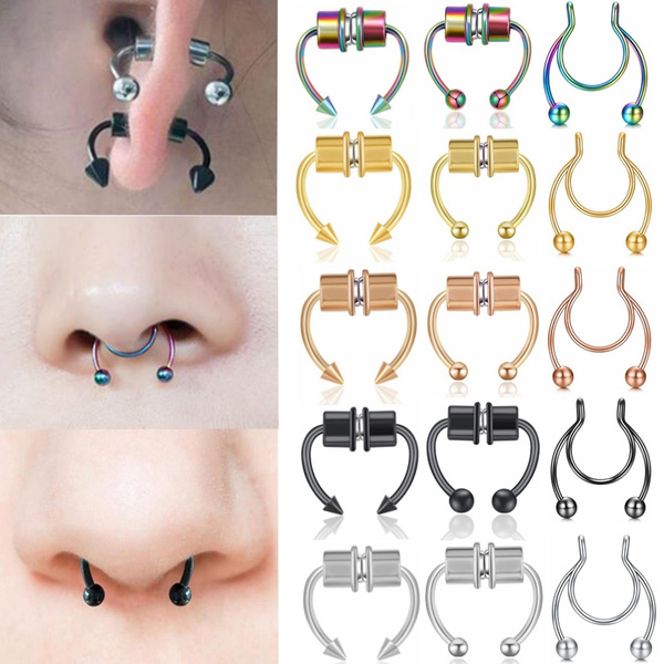 2021 NEW Magnetic Fake Nose Ring Stainless Steel Faux False Nose Ring ...