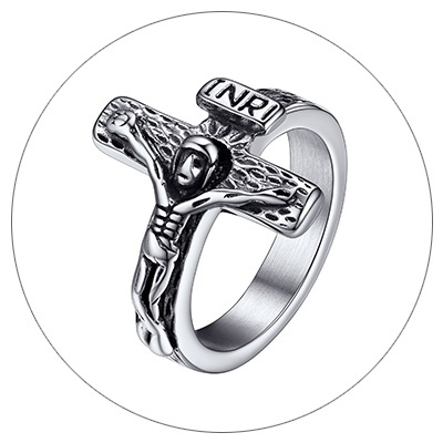 Vintage Stainless Steel Jesus Cross Band INRI Crucifix Ring 18K Gold ...