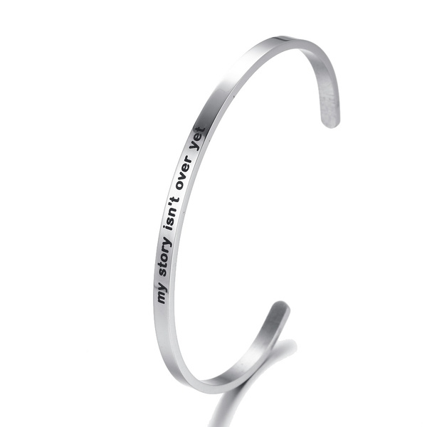 Inspirational Cuff Bracelet Bangle MY STORY ISN'T OVER YET Mantra Quote ...
