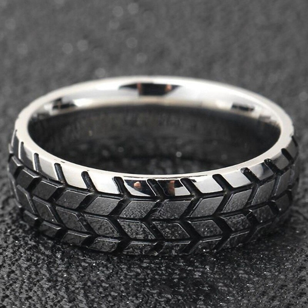 Gold Silver Stainless Steel Ring Cool Motorcycle Tire Ring Men's Hip ...