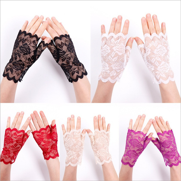 Women Lace Gloves Short Cute Fingerless Gloves Bridal Wedding Party ...