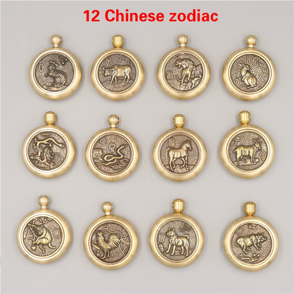 Pure brass 12 Chinese zodiac keychain, handle pieces, rotating ...