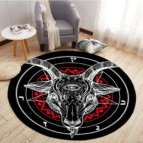 Skull Satanic Goat Inverted Pentagram Wing Demon Version Area Rug ...