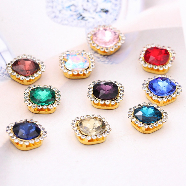 10mm Square Shape Flatback Gold Base Shiny Crystals Stones Strass ...