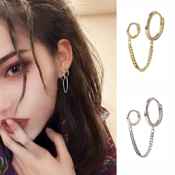 Double Pierced Ears One-Piece Earrings European Simple Personality ...