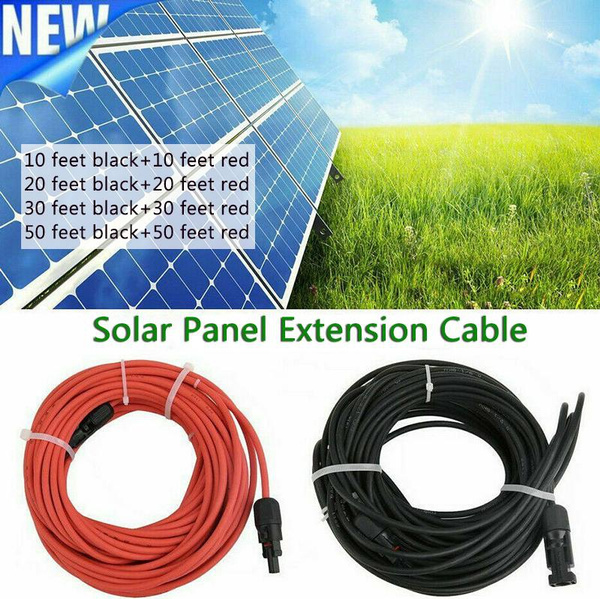 1Pair Black + Red Solar Panel Extension Cable Wire Solar Connectors 10 ...
