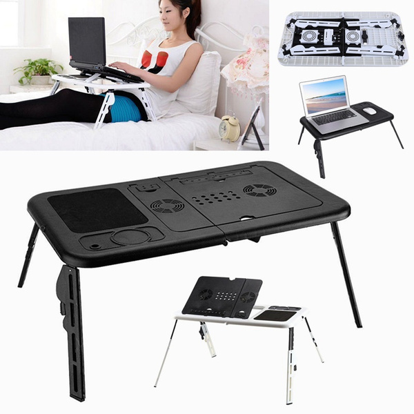 Foldable Table Laptop Lap Desk E-Table Bed With USB Cooling Fans Stand ...