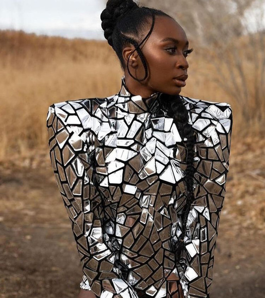 Sparkly Silver Stage Dress Women Peformance Costume Party Celebrate ...