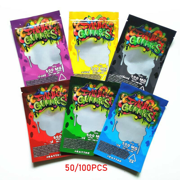 20/50/100Pcs Dank Gummies 500mg Mylar Ziplock Bags Resealable Smell ...