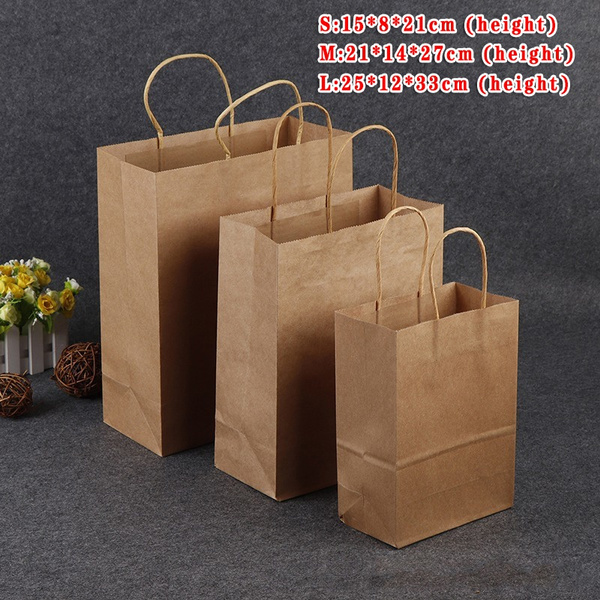 Portable Kraft Paper Bags with Handles In Solid Color Gift Packaging for Storing Clothes Wedding ...