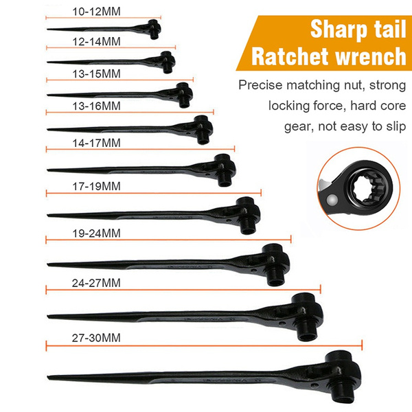 1PC CR-V Alloy Steel Ratchet Scaffold Spanner Ratcheting Pointed Tail ...
