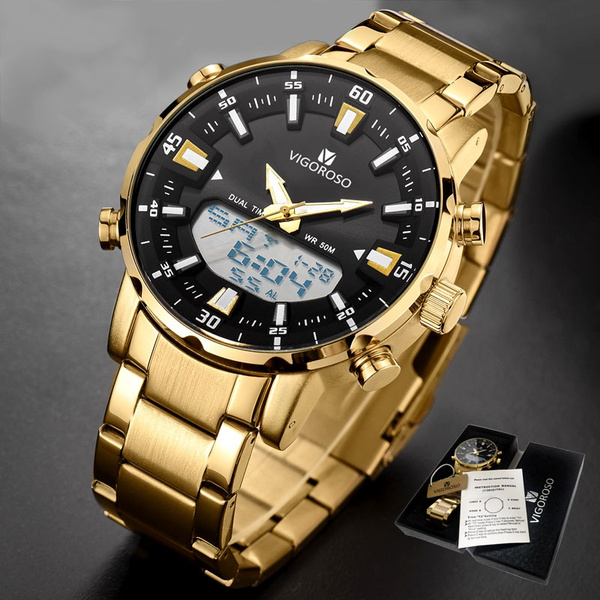 Mens Dual Display Analog&Digital Sports Watch with Original Box,LED 50M ...