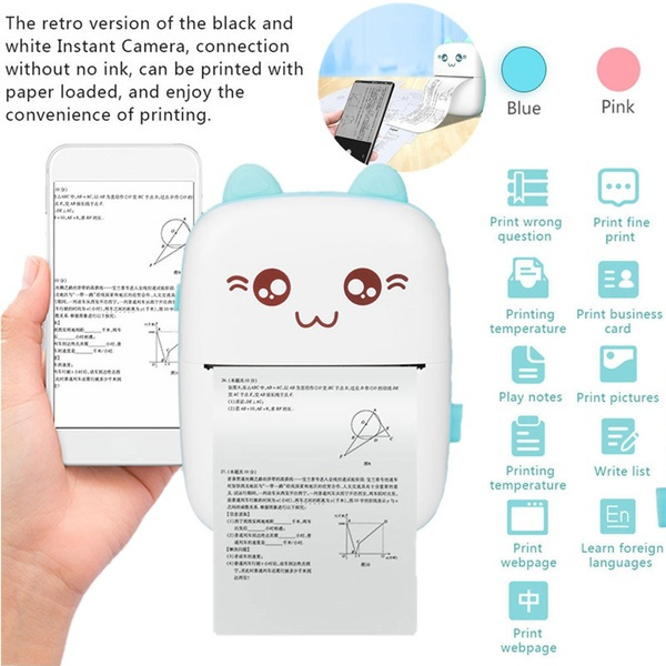 Mini Portable Thermal Printer BT Wireless Printer 200dpi with Free 1 ...
