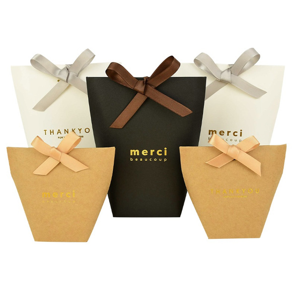 5pcs Upscale Black White Kraft Bronzing "Merci" Thank You Candy Boxes ...