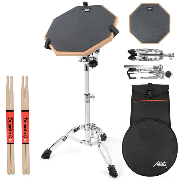 Aklot Snare Drum Practice Pad 12 inch Double Side with Stand Sticks Bag ...