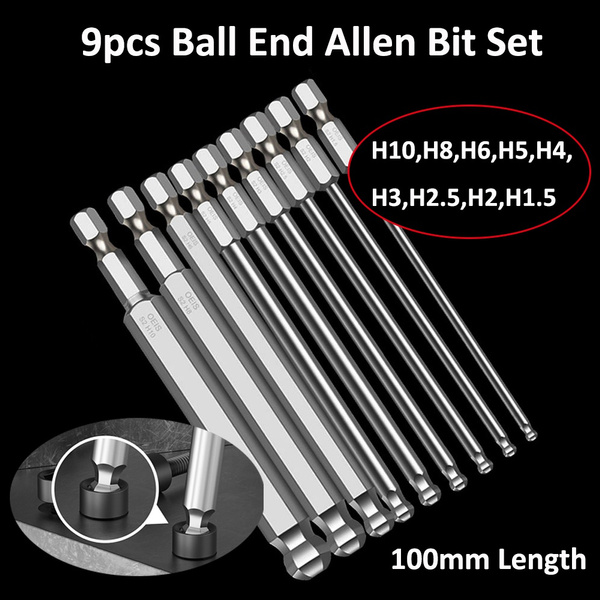 7pcs/9pcs Ball End Allen Bit Set 100mm Metric Allen Wrench Drill Bit S2 Steel Magnetic Tips Hex ...