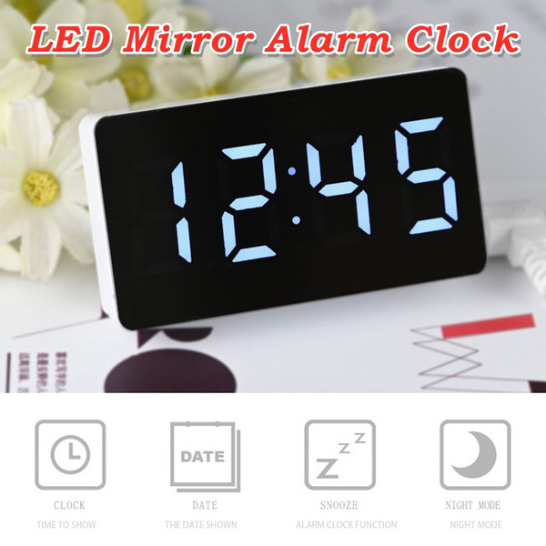 New Digital Mini LED Clock Mirror Alarm Clock Luminance Clock with ...