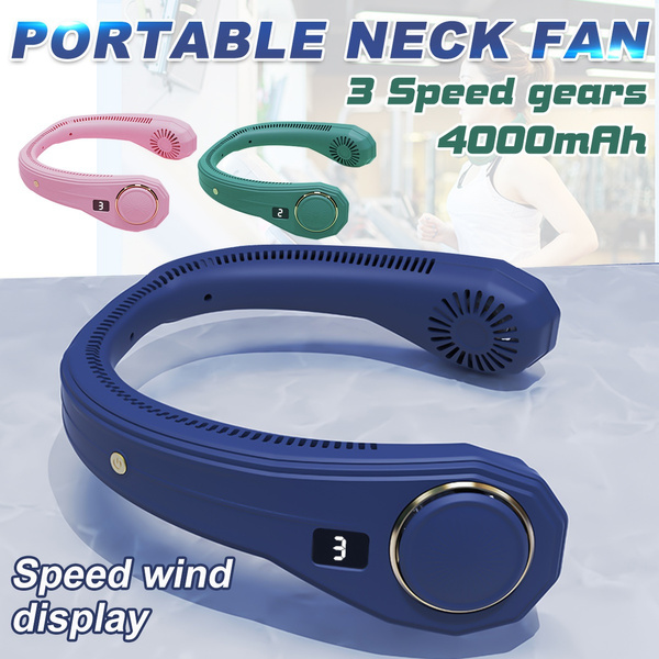 3 Gears Hanging Dual Cooling Neck Fan Mini USB Portable Rechargeable ...