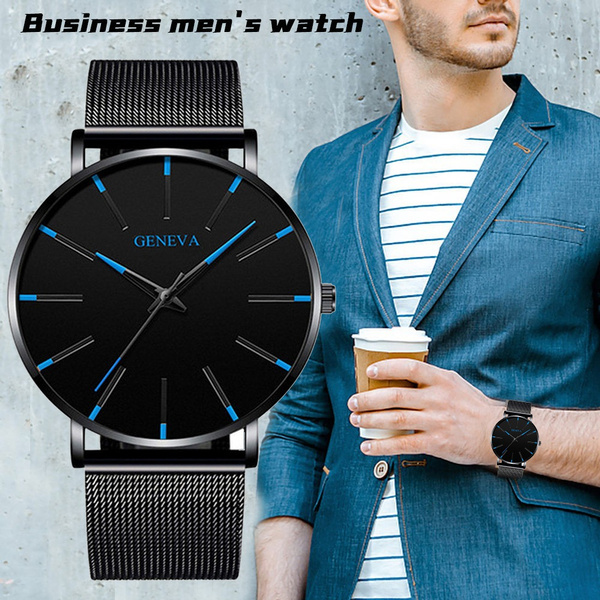 Fashion Men's Watch Black Luxury Watch Simple Ultra-thin Watch Black ...
