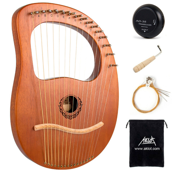 Aklot Lyre Harp Mahogany 16 String Steel String with Carry Bag Tuning ...