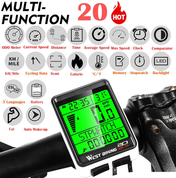 WEST BIKING LED Waterproof Bicycle Computer Wireless 5 Language Cycling ...