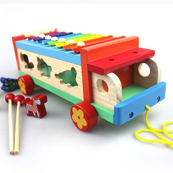 Wooden Xylophone 8 Note Toy Musical Instrument Trailer Car Shape ...