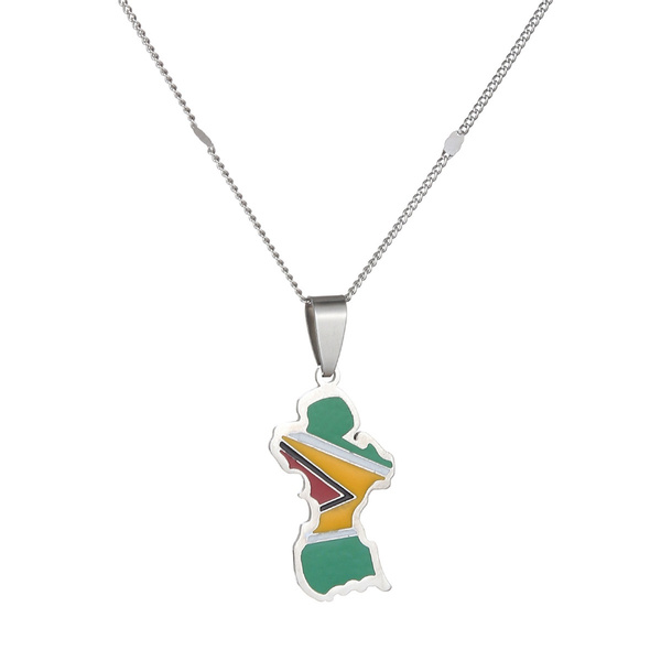 Stainless Steel Map of Guyana Pendant Necklaces Women Girls Guayana ...