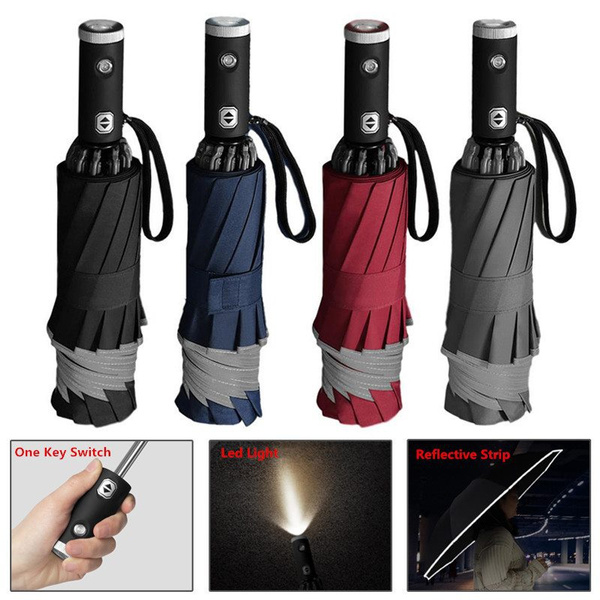 Automatic Reverse Folding Umbrella LED Flashlight Reflective Strip ...