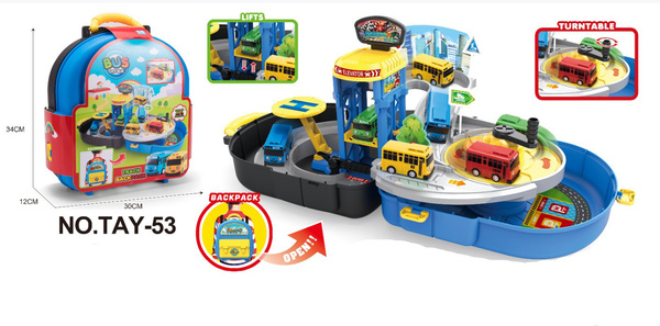 NEW TAYO The Little Bus Backpack Open Parking Lot Kid's Toy Car Set | Wish