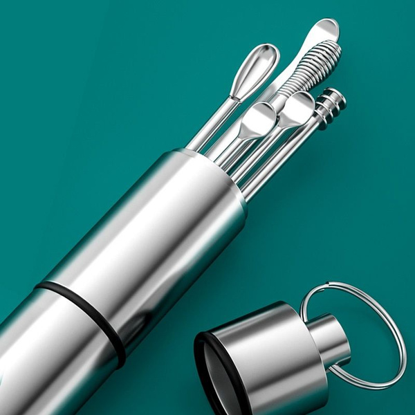 4 Colors 6 Pieces/set of Ear Cleaner Kit; Stainless Steel Earplug ...