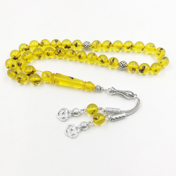 Yellow Resin Tasbih Real insect inside muslim misbaha | Wish