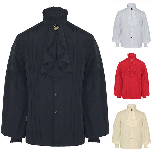 Mens Steampunk Blouse Medieval Pirate Shirt Puff Long Sleeve Pleated ...