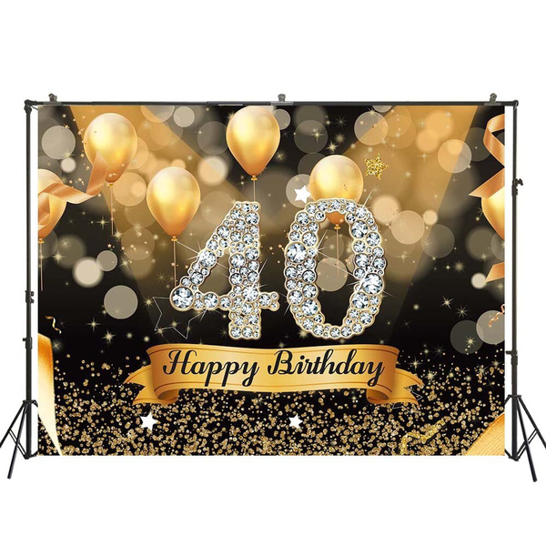 40th Birthday Party Decoration Backdrop Black Glod Shining Banner ...